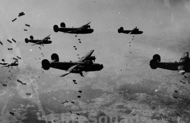 WW2 PHOTO PICTURE B-24 Liberators of the 467th Bomb Group dropping ...