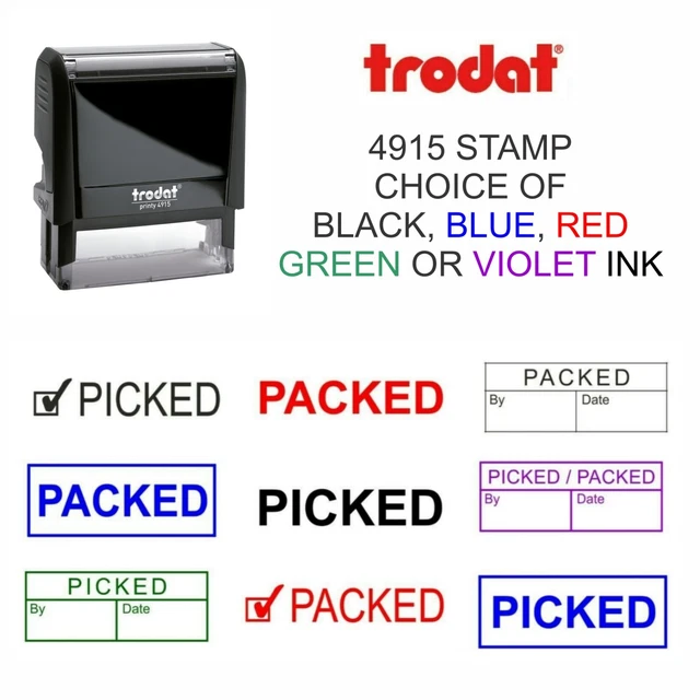 PICKED, PACKED BY Rubber Stamp Self Inking, 5 Ink Colours Factory ...