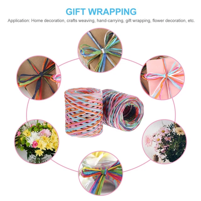 2 ROLLS ASSORTED Color Paper Raffia Twine Rope for Gift Packing and ...