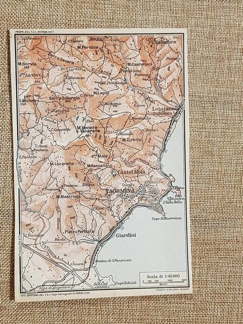 1919 TAORMINA CASTEL Mola Letojanni Giardini Sicilia T.C.I. card or map ...