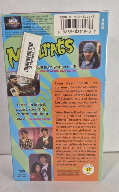 MALLRATS (VHS, UNIVERSAL, 1996) Kevin Smith Shannen Doherty SEALED w ...