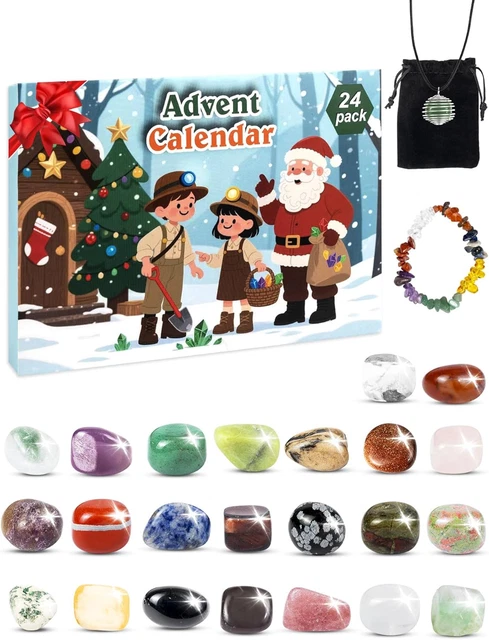 EDELSTEIN ADVENTSKALENDER 2025 Für Kinder Mit 24 Natürlichen Mineralien ...