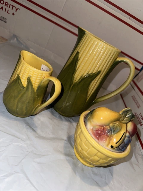 VINTAGE SHAWNEE POTTERY CORN KING SET - Creamer, Sugar, & Pitcher #71 ...