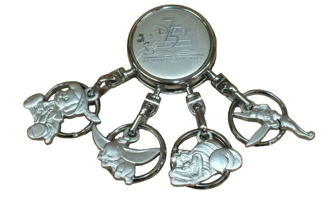 DISNEY 75 YEARS Anniversary Metal Keychain Dumbo, Tinkerbell~Cheshire ...
