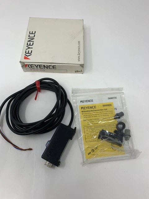KEYENCE FS2-62 FIBER Optic Photoelectric Sensor, Fiber Amplifier, Cable ...