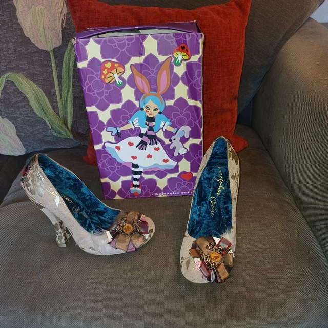 IRREGULAR CHOICE GOLD/COLOURFUL Leather Cherub Feather Heeled Shoes S 6 ...