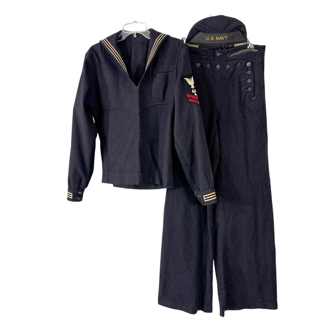 US NAVY SEAMAN 1st Class Military WW2 Blue Wool Uniform Set Shirt Pants ...