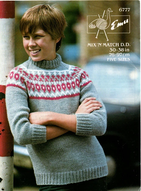 VINTAGE KNITTING PATTERN Emu 6777 Sweater with Fairisle Yoke DK 30-38 ...