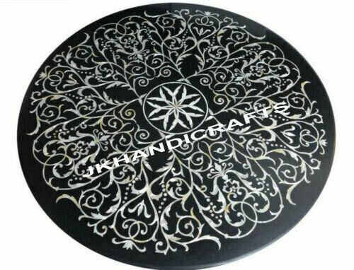 36& BLACK MARBLE Glorious Table Top Abalone Shell Inlaid Work Hallway ...