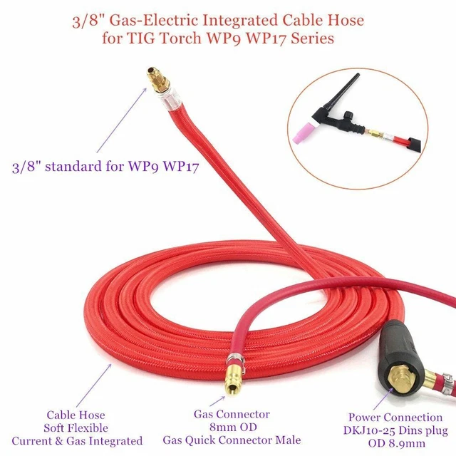 TIG WELDING CABLE Hose Air Cooled Soft Flexible Integrated 8mm Quick ...