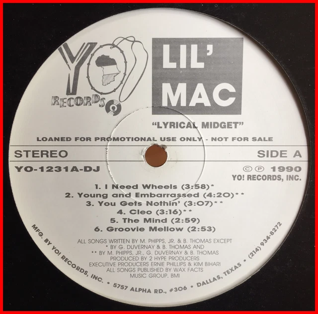 GANGSTA RANDOM RAP LP Lil' Mac-lyrique nidget YO ! PROMO - MEGA RARE ...