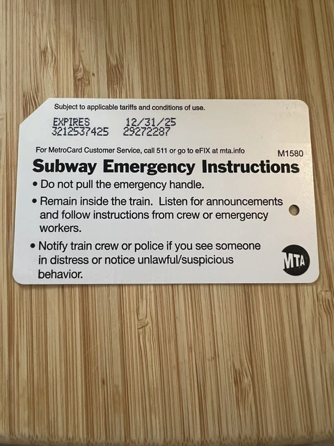 MTA METROCARD SUBWAY Emergency Instructions Collectible Card 2025 £373. ...