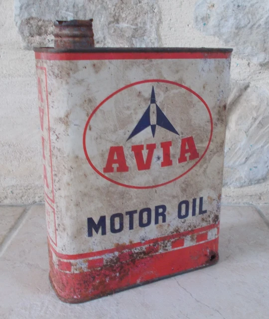 ANCIEN BIDON D'HUILE AVIA France Vintage oil can vieux blanc rouge EUR ...