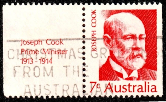 AUSTRALIA 1972 7C Red PM Joseph Cook w/- Tab [Christmas] FU - SG 507 $2 ...