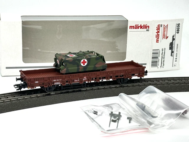 MÄRKLIN 48696 RUNGENWAGEN mit Militärfahrzeug V DB H0 OVP HF 377 EUR 54 ...
