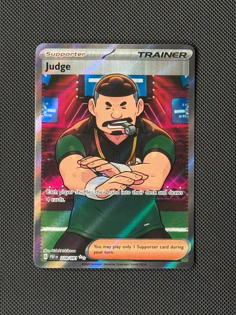 JUDGE 228/091 FULL Art Pokémon Card Sv: Paldean Fates Holo Trainer NM £ ...