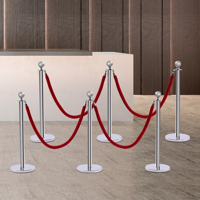 6PCS SILVER STANCHION Posts Queue Crowd Control Barriers Kit+5ft Red ...