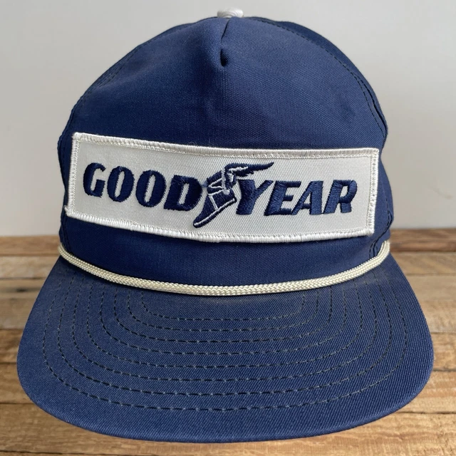 VINTAGE GOODYEAR EMBROIDERED Patch Logo Trucker Hat Snapback w/Rope ...