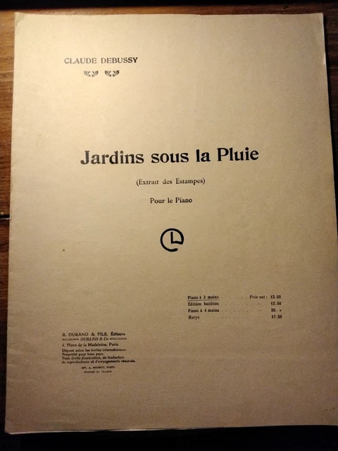 PARTITION CLAUDE DEBUSSY jardins Sous La Pluie Pour Piano. A. Durand ...