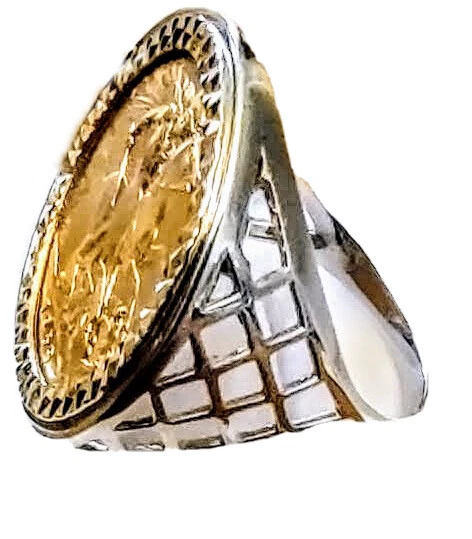 22K GOLD FULL Sovereign Coin / Sterling Ring 1968 Elizabeth II George ...