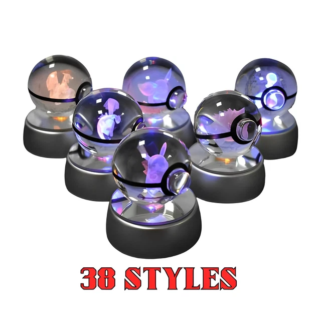 POKEMON CRYSTAL BALL Pikachu Gendar Mew Mewtwo Lamp Base Pokeball 3D ...