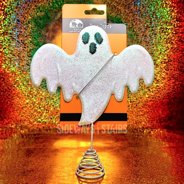 GLITTER GHOST HALLOWEEN TREE TOPPER Small white sheet phantom spooky ...