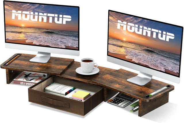 DUAL MONITOR STAND Riser with Drawer-Adjustable Length and Angle ...