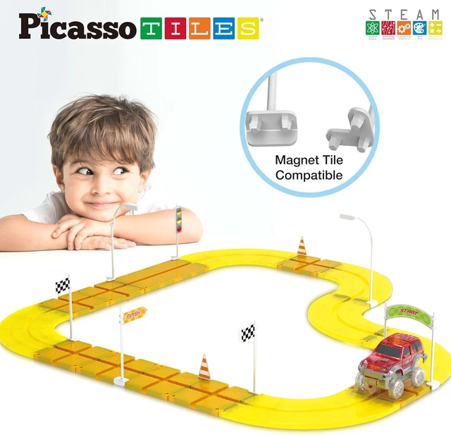 PICASSOTILES MAGNET TILE Compatible Building Race Track 18 Pcs Traffic ...