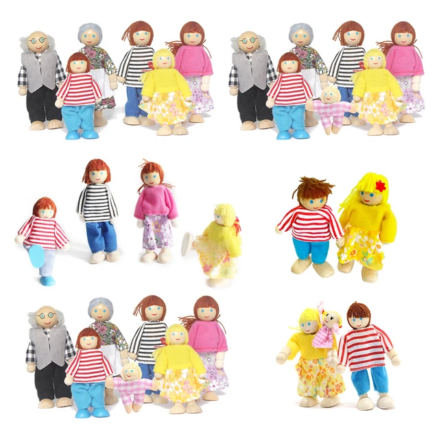SMALL WOODEN TOYS Set Family Dolls Dressed Characters Children Pretend ...