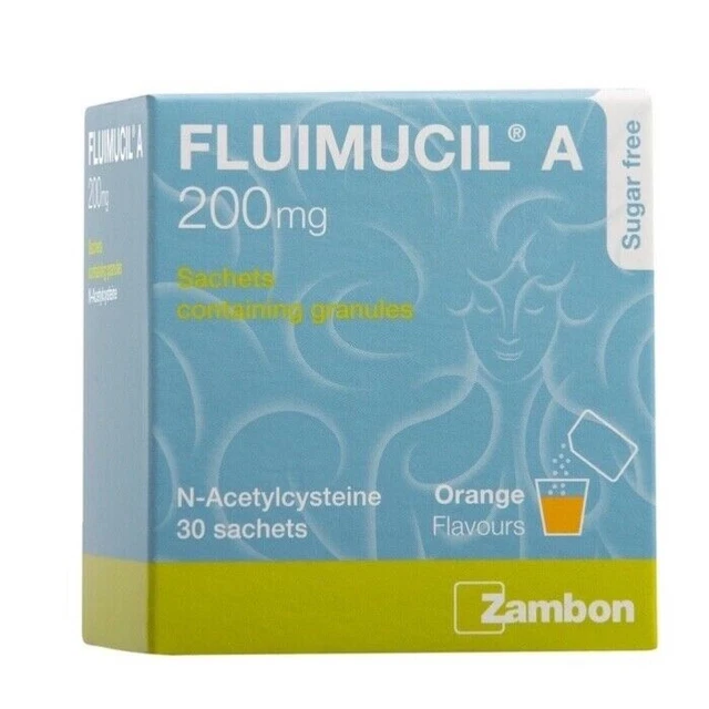 FLUIMUCIL A 200MG 30 Sachets Granules Clear Phlegm Orange Flavor £27.00 ...