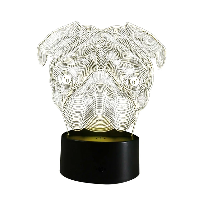 7 COLORS CHANGING 3D Illusion Cute Pug Dog LED Night Light Table Desk ...