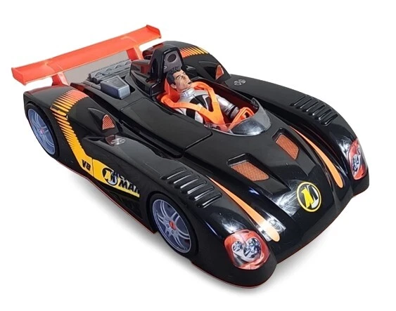 ACTION MAN BLACK Super Car & Driver Large 21" V8 Racing Car Vintage ...