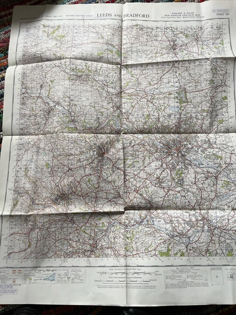 1951 WAR OFFICE Road Map LEEDS BRADFORD WW2 Army Military Prop Vintage ...
