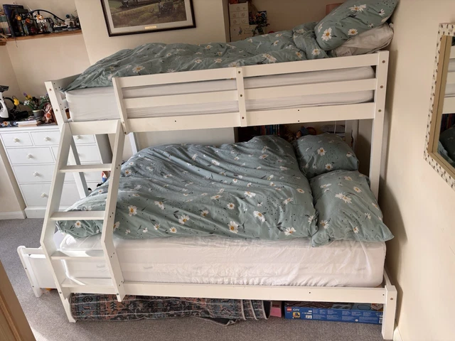 SINGLE TOP DOUBLE Bottom Solid White Wood Bunk bed £1.16 - PicClick UK