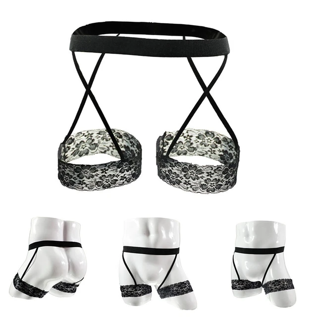 MENS SEXY BIKINI Underwear Lace Garter Belt Showing Butt Buttocks Thong ...