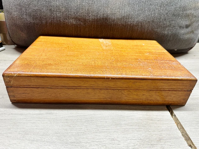ANTIQUE WOODEN BLUE Velvet Jewellery Display Case Coin Storage Box ...