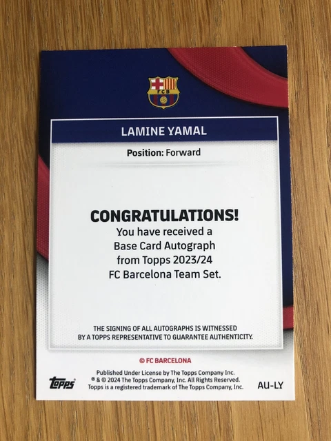 LAMINE YAMAL TOPPS FC Barcelona Team Set 2023-24 AUTO CARD ROOKIE RC ...