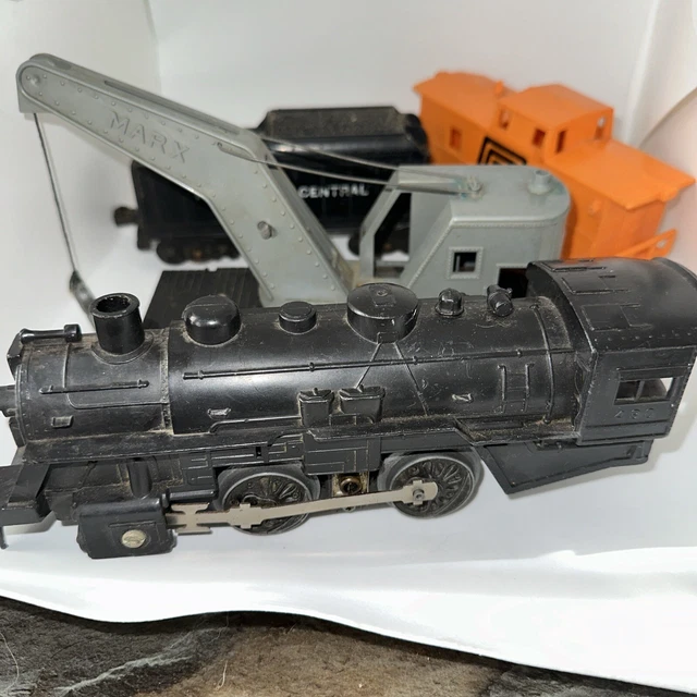 MARX PLASTIC TRAIN Set 490 NYC 4 Cars Tender Crane Caboose Engine EUR ...