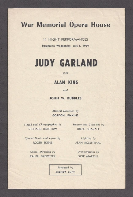 WAR MEMORIAL OPERA House JUDY GARLAND with Alan King 1959 San Francisco ...