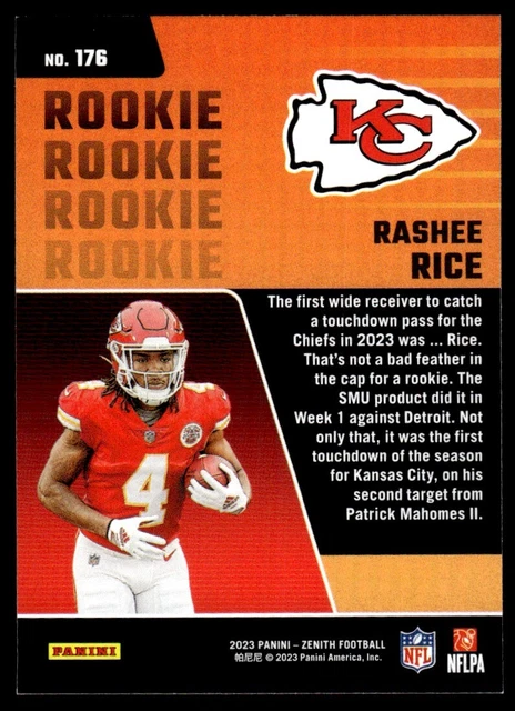 RASHEE RICE ROOKIE RED ZONE 2023 Panini Zenith #176 NFL Card Kansas ...
