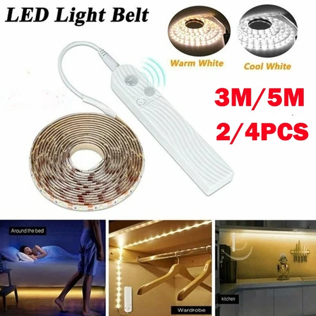 2/4PCS WHITE PIR Motion Sensor LED Strips Light Stairs Cabinet Closet ...