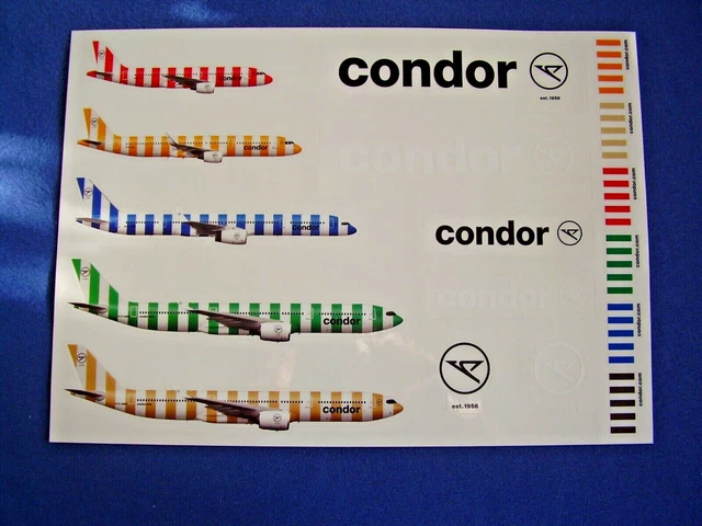 CONDOR AIRLINE AUFKLEBER Streifenlogos Schriftzug Logo 17 Stück auf A4 ...