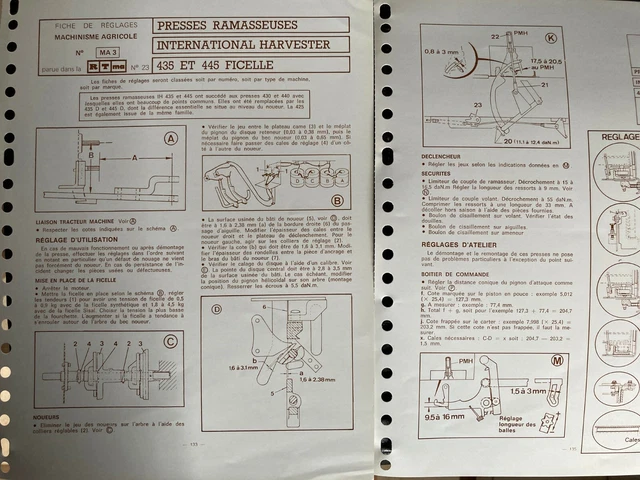 FICHE TECHNIQUE DE REGLAGES RTMA PRESSES RAMASSEUSES IH 435 et 445 ...
