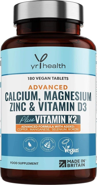 CALCIUM, MAGNESIUM, ZINC and Vitamin D Plus Vitamin K2 MK-7 Tablets ...