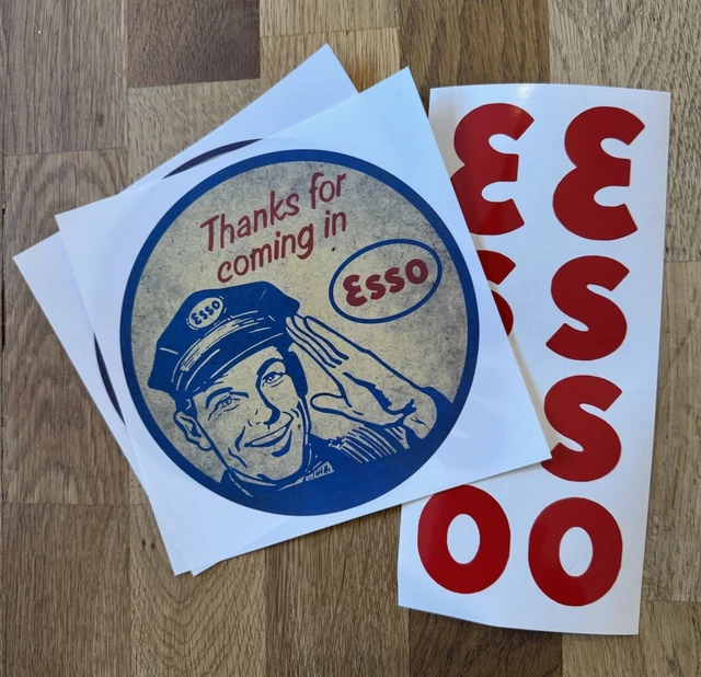 ESSO MAN THANKS For Coming Sticker Decal Set 2 Gallon Petrol Oil Fuel ...