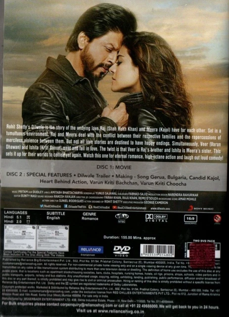DILWALE - BOLLYWOOD 2 DVD SET - Shah Rukh Khan, Kajol, Varun Dhawan ...