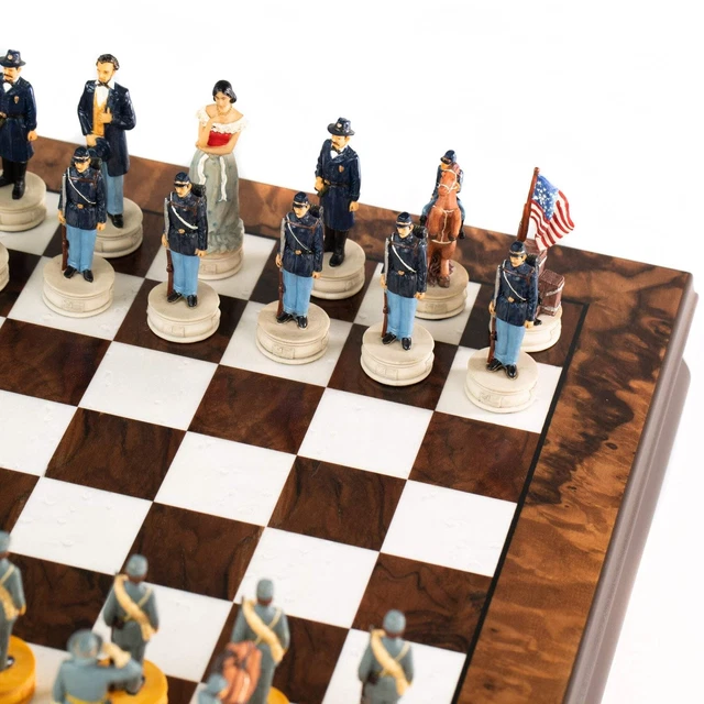 ITALFAMA CIVIL WAR Hand-Painted Chess Set, Wooden Board & Box, 40x40cm ...