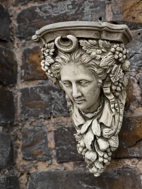 CONCRETE WOMAN FIGURINE Stone female face sculpture Outdoor wall ...