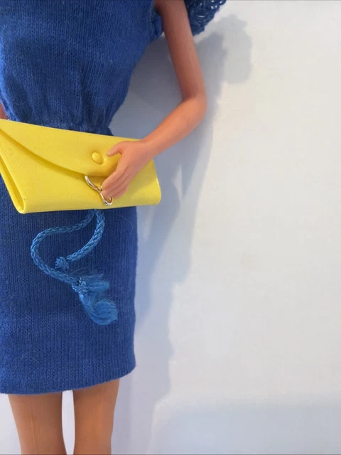 VTG BARBIE MIDGE Knit Fashion Pak Blue Dress 1963, w Yellow Clutch ...