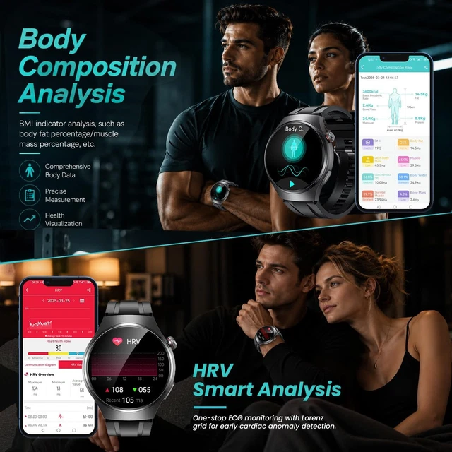 OROLOGIO SMARTWATCH UOMO con ECG HRV 1.43 AMOLED Smart Watch con EUR ...